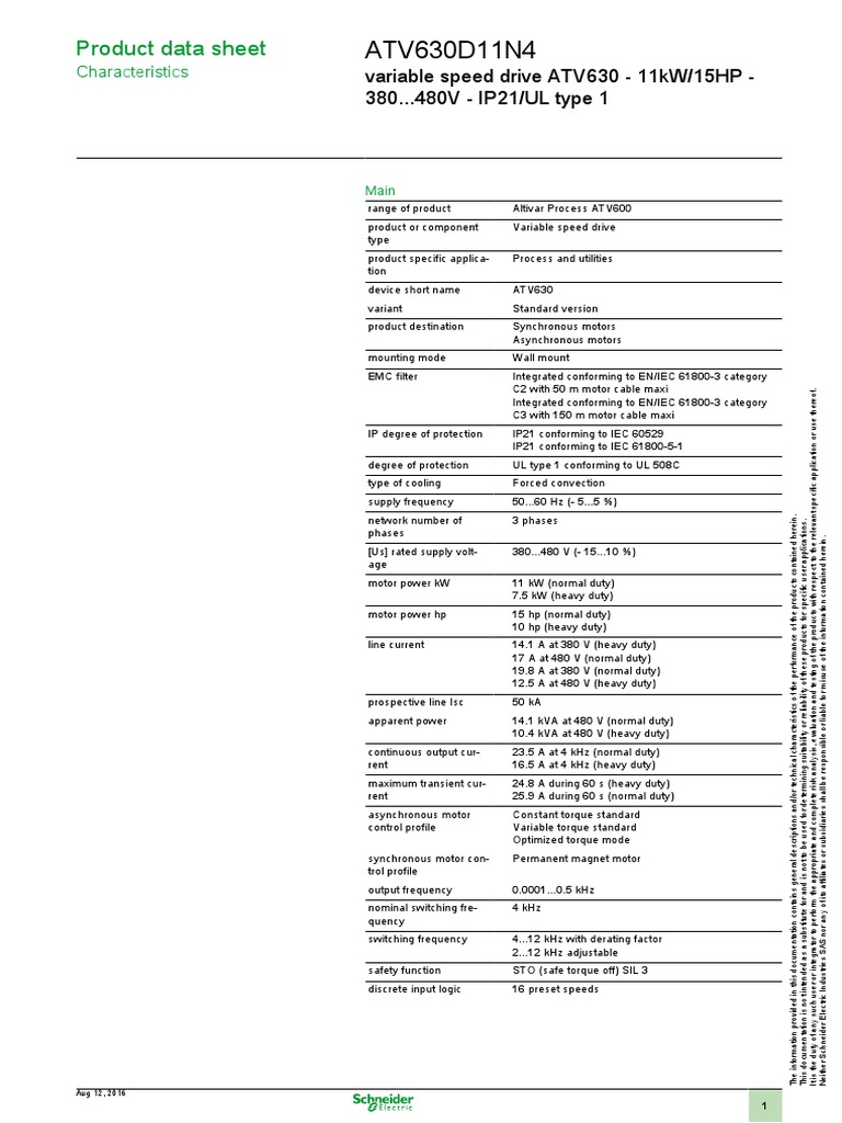 ATV630D11N4 Variable Speed Drive Data | PDF | Relay | Analogue Electronics