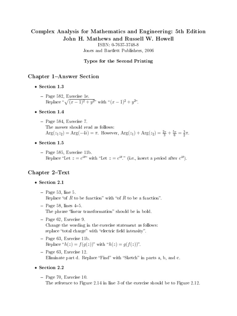 Complex Analysis For Mathematics and Engineering: 5th Edition John H ...