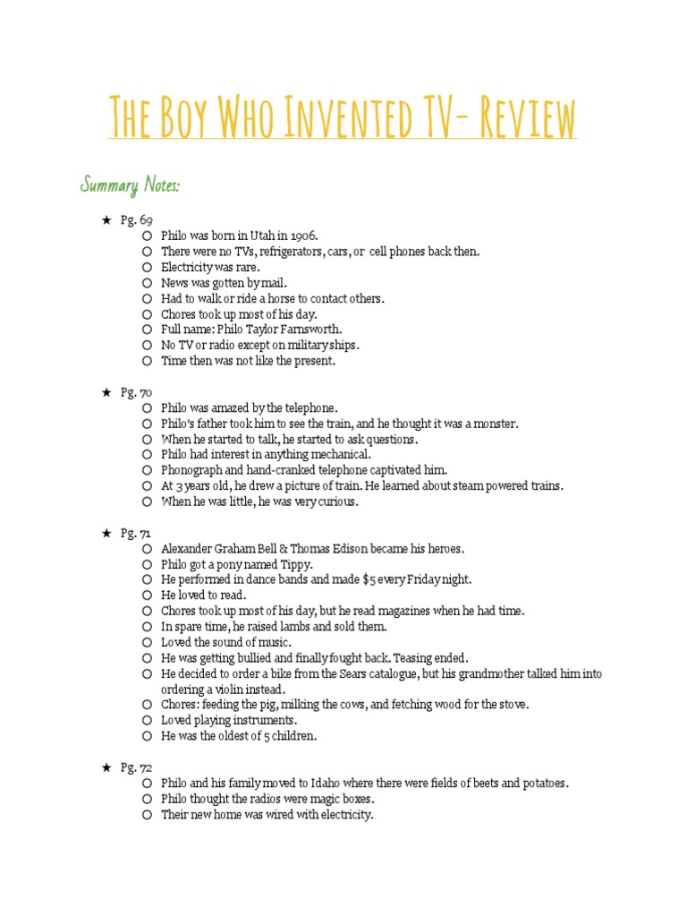 The Boy Who Invented TV | PDF | Invention