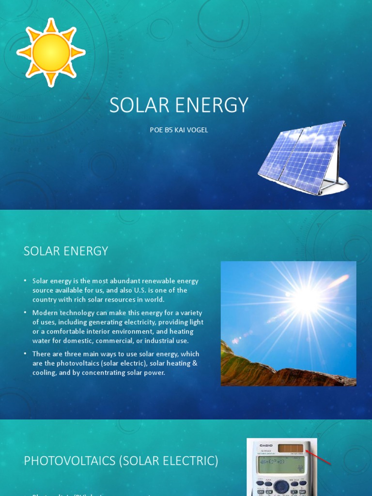 Solar Energy Presentation | PDF | Solar Energy | Photovoltaics