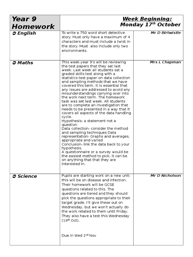 Homework Year 9 | PDF