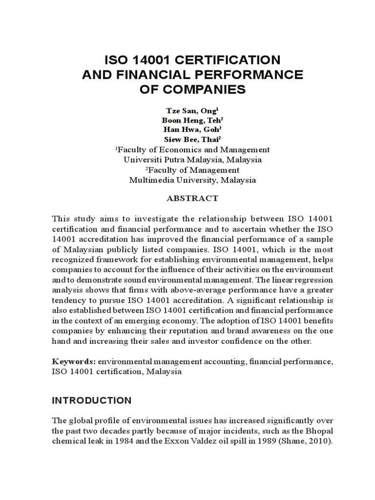 Iso 14001 Certification and Financial Performance of Companies | PDF ...