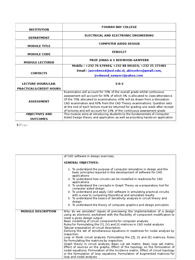Computer Aided Design EENG527 Lecture Notes 01 | PDF | Electrical ...