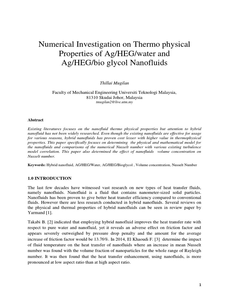 Draft Abstract For FYp Proposal | PDF | Heat Transfer | Reynolds Number