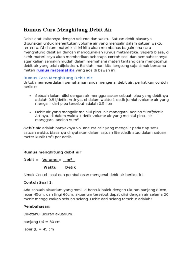 Rumus dan Contoh Menghitung Debit Air | PDF | Griya & Taman