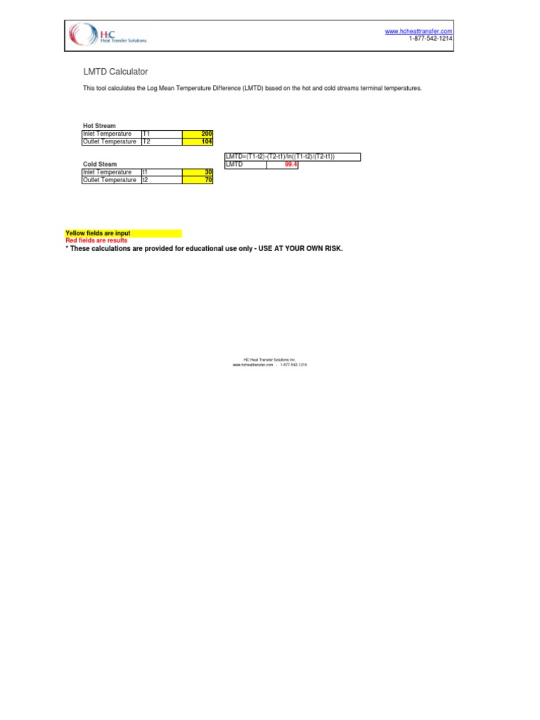 Copia de LMTD - Calculator | PDF | Technology & Engineering