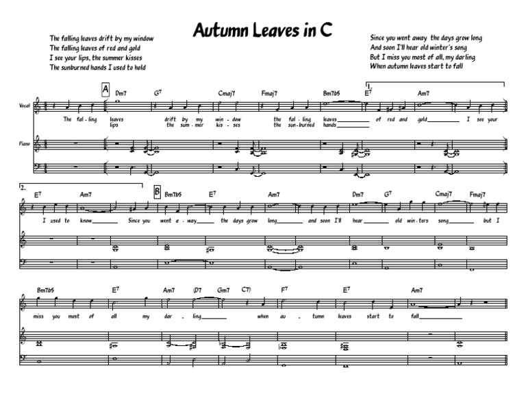 Autumn Leaves Chords and Lyrics | PDF | Poetry | Art