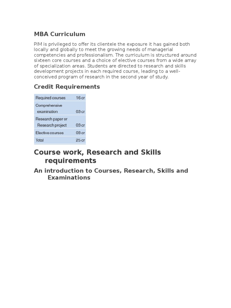 Course Work, Research and Skills Requirements: MBA Curriculum | PDF
