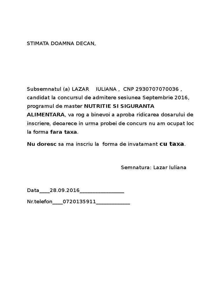 Cerere RETRAGERE Dosar | PDF