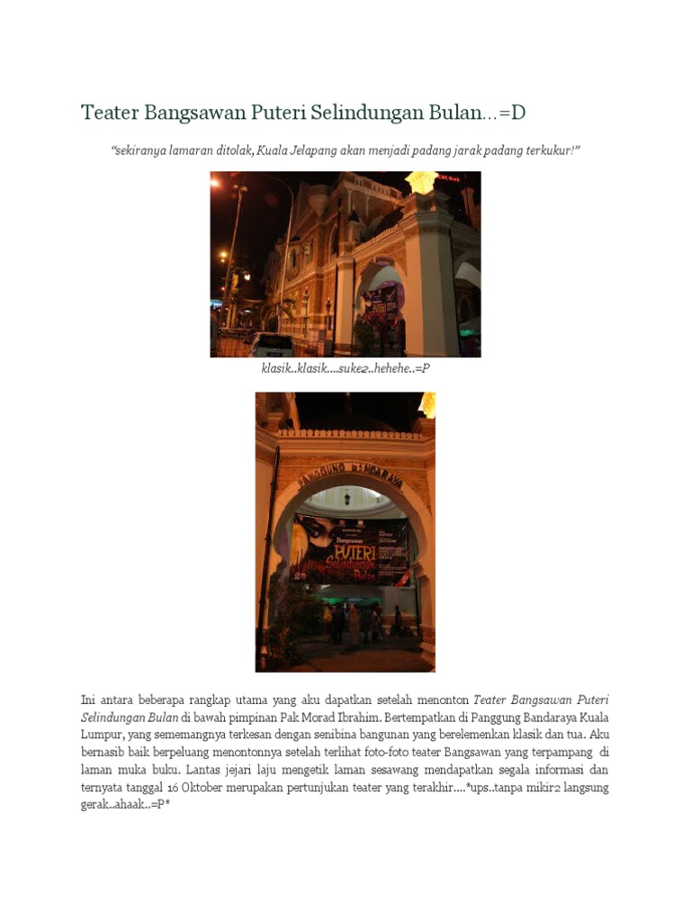 Teater Bangsawan Puteri Selindungan | PDF | Seni | Klasik