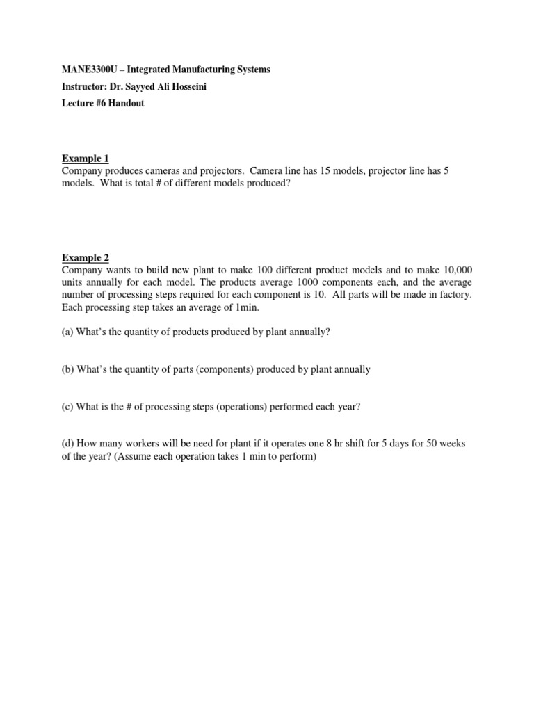 06 Integrated Manufacturing Systems Lecture #6 Handout | PDF ...