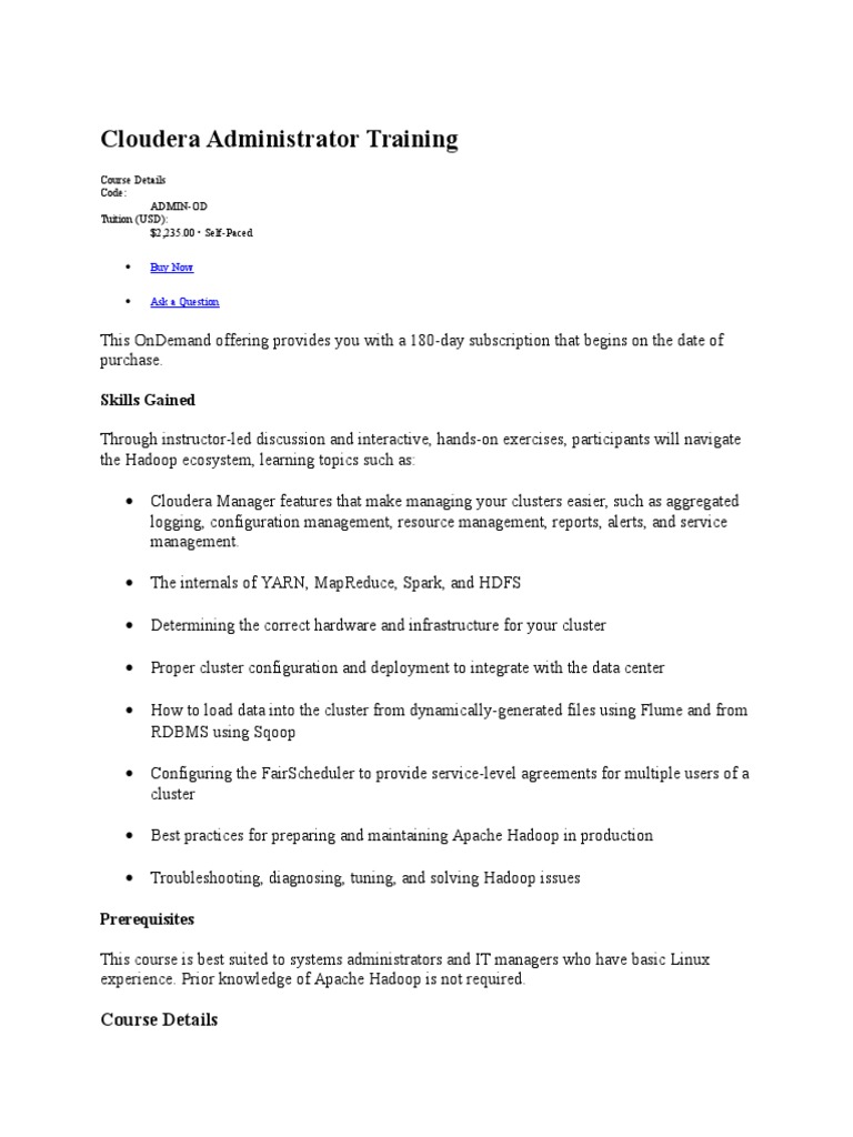 Cloudera Administrator Training Pdf Apache Hadoop Data Management