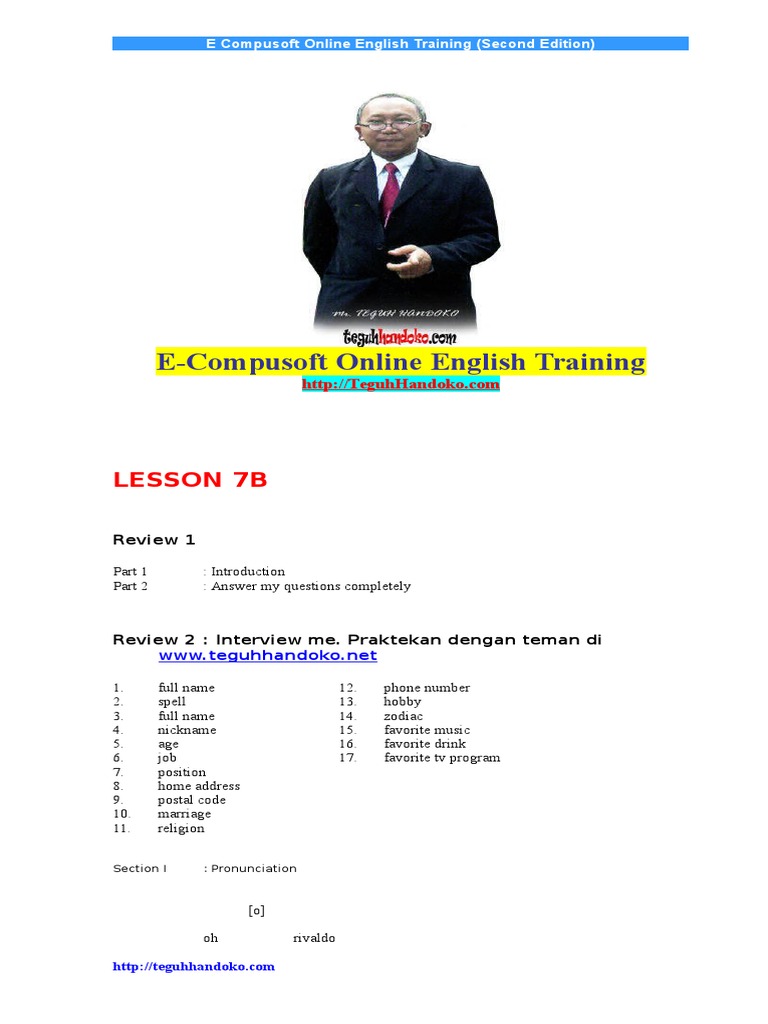 E-Compusoft Online English Training: Lesson 7B | PDF | Language Arts & Discipline | Art