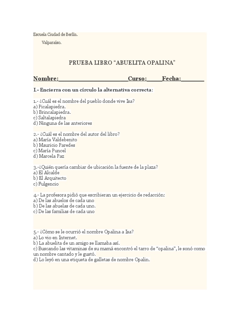 Prueba Abuelita Opalina | PDF