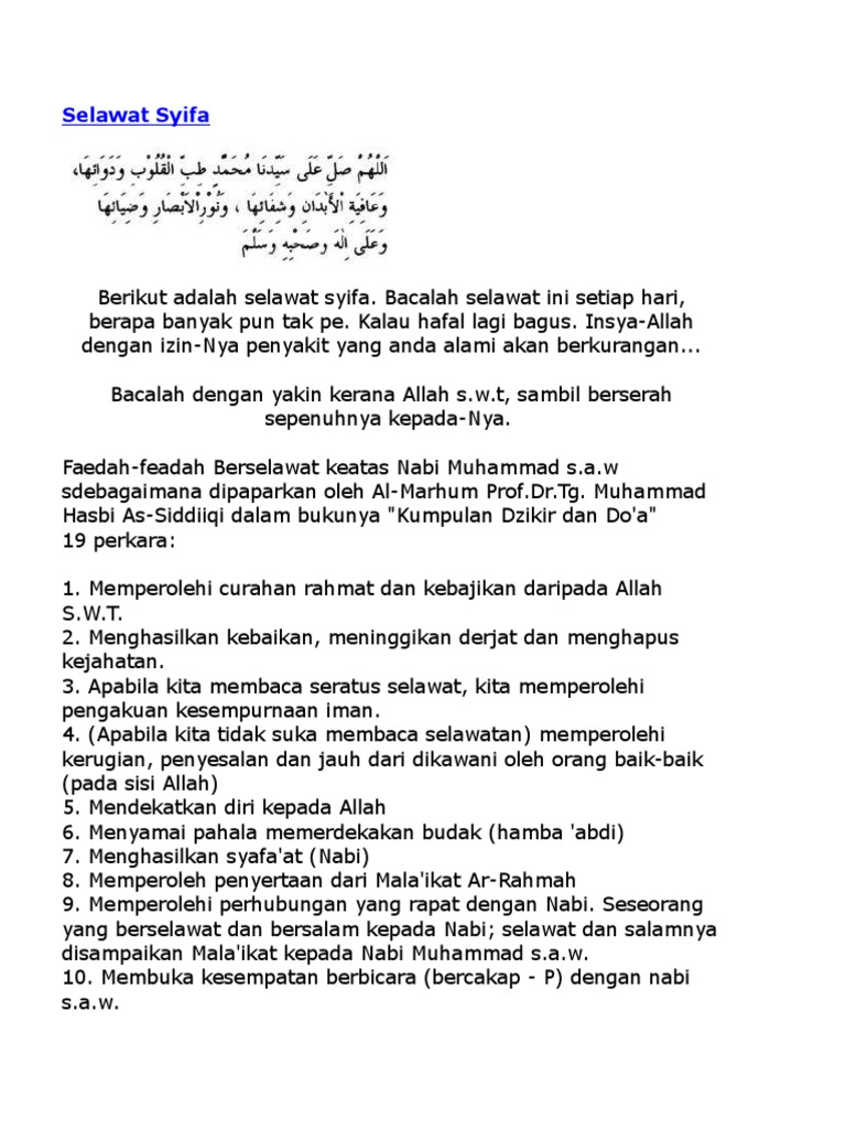 Manfaat Selawat Syifa untuk Kesehatan | PDF | Agama & Spiritualitas ...