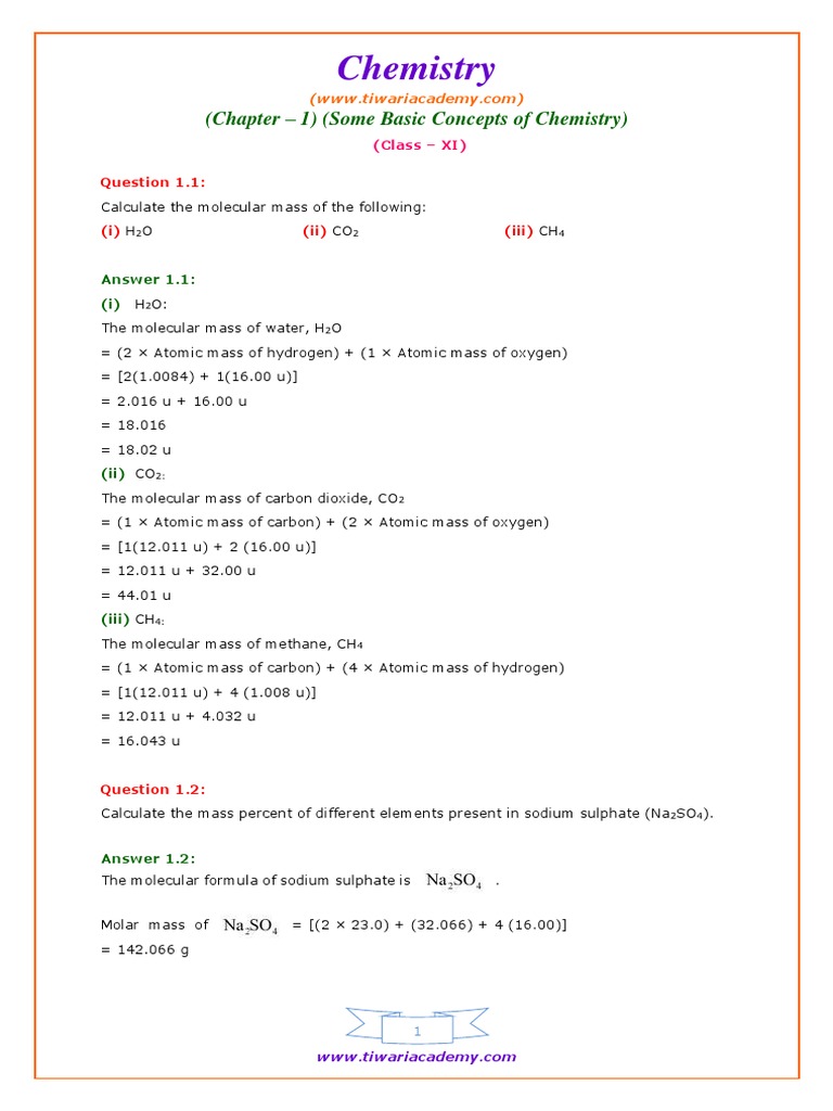 11 Chemistry NcertSolutions Chapter 1 Exercises | PDF