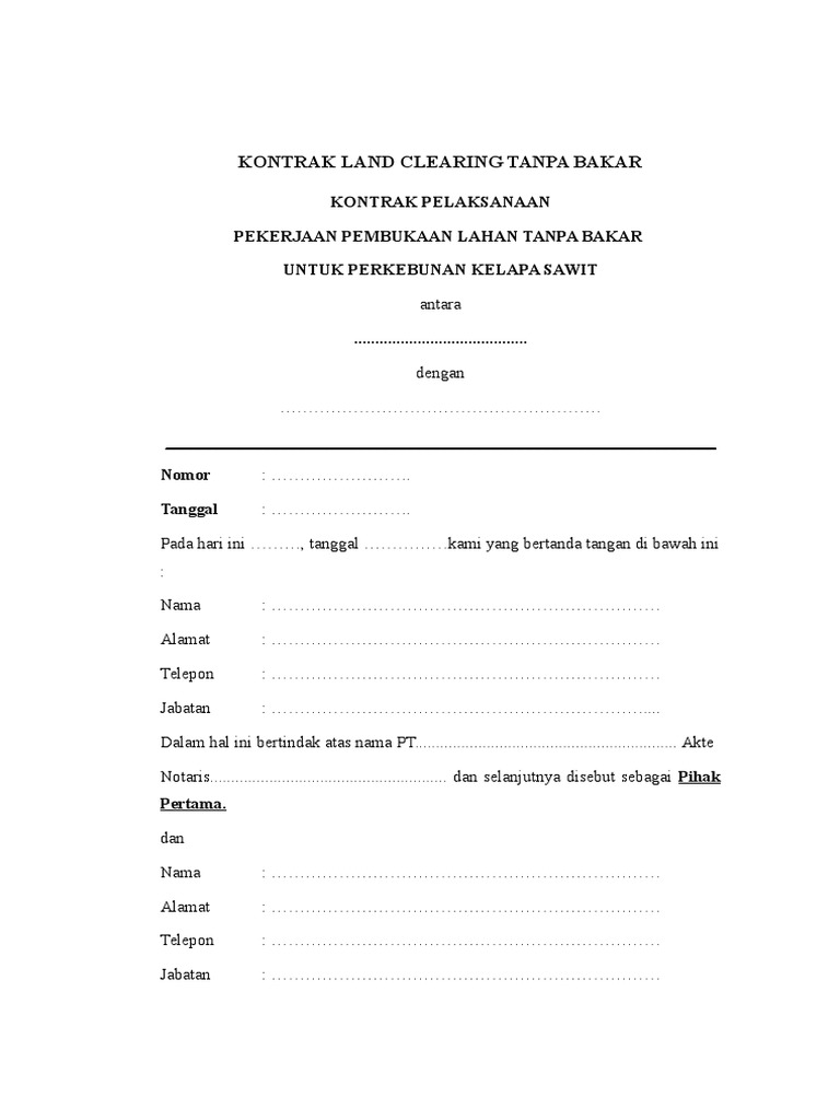 Contoh Kontrak Land Clearing Tanpa Bakar | PDF