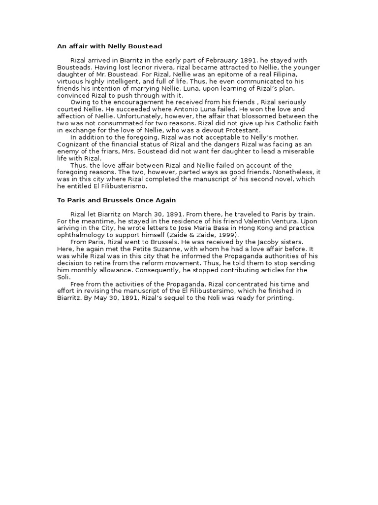 Rizal's Unfulfilled Romance with Nellie | PDF | History