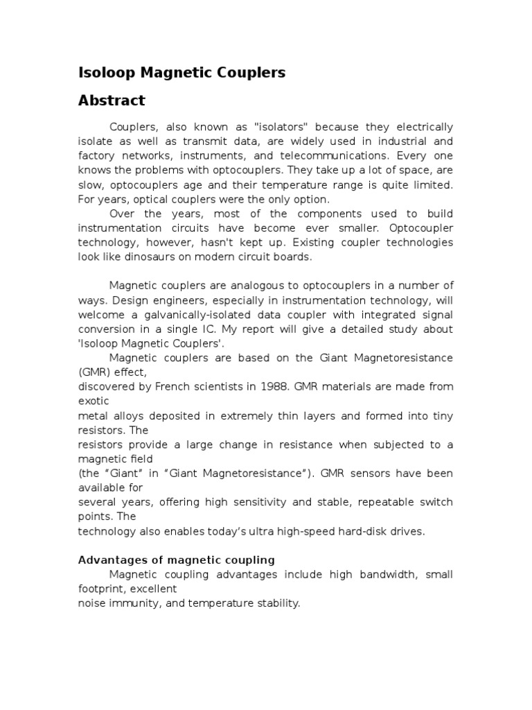 Isoloop Magnetic Couplers: Advantages of Magnetic Coupling | PDF