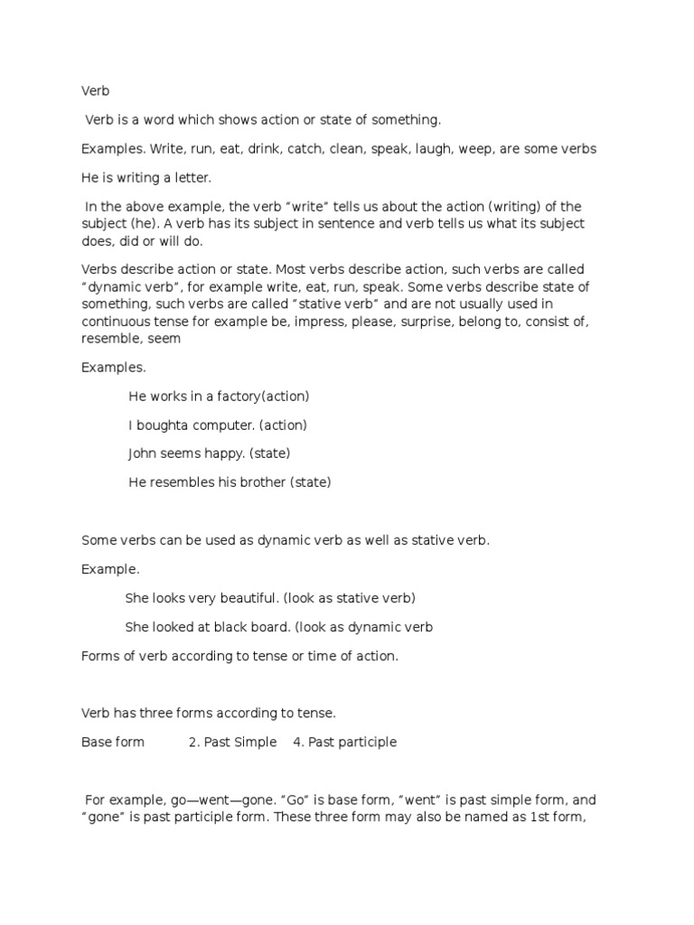 Verb Pdf Grammatical Tense Verb