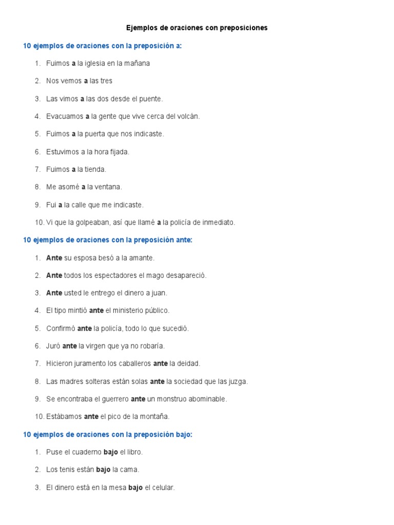Ejemplos de Oraciones Con Preposiciones | Alimentos