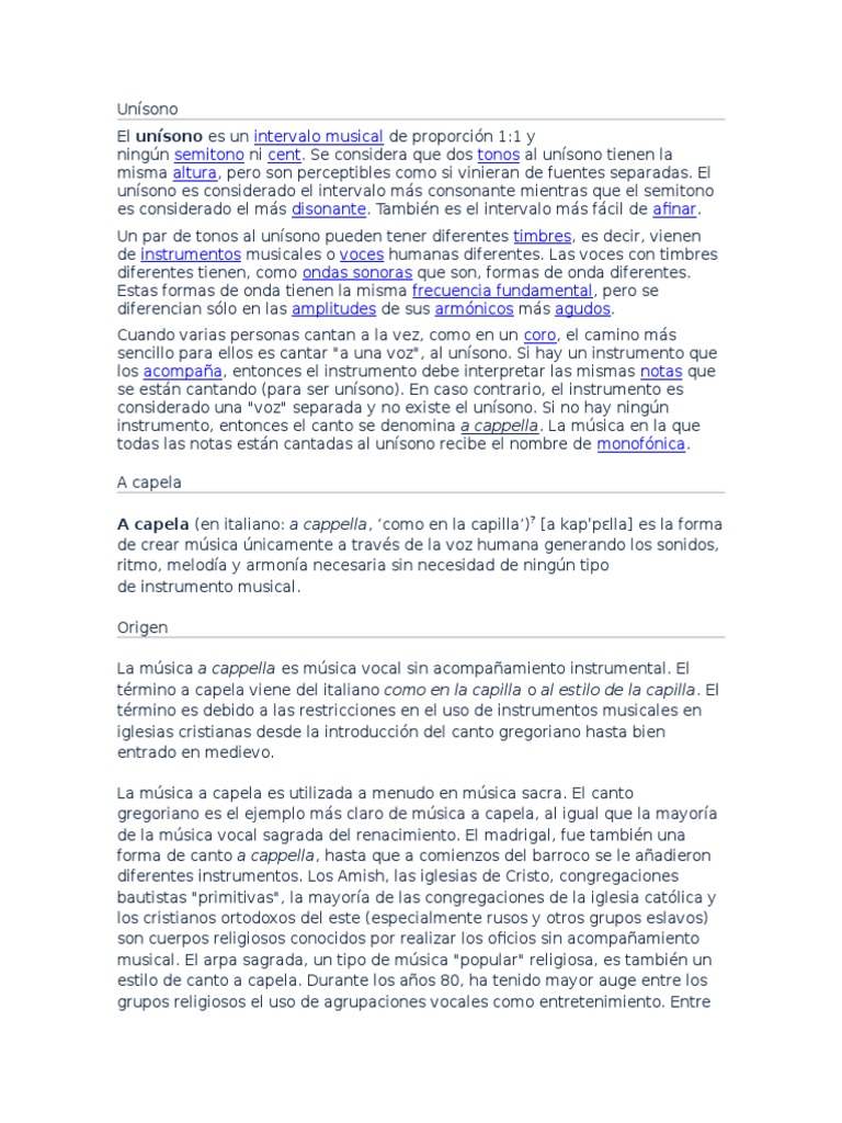 Unísono y A Cappella: Música Vocal | PDF | Teoría musical | Las artes ...