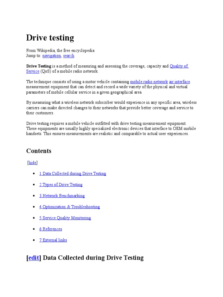 Drive Testing: Drive Testing Is A Method of Measuring and Assessing The ...