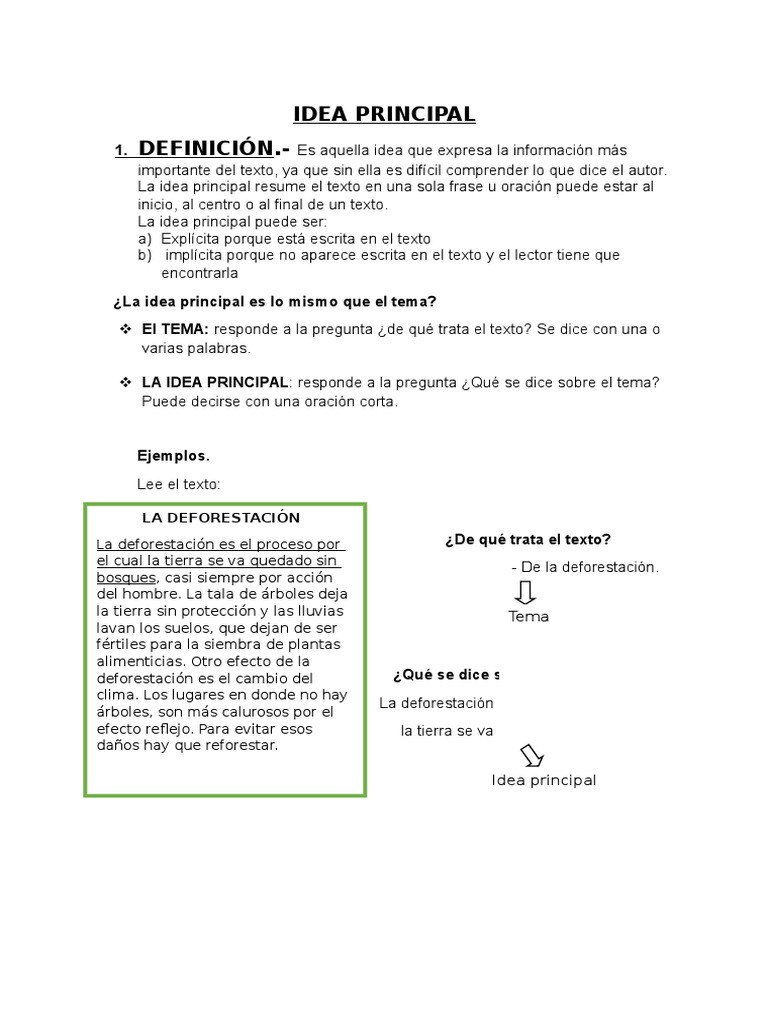 Comprendiendo la Idea Principal | PDF | Deforestación | Oración ...