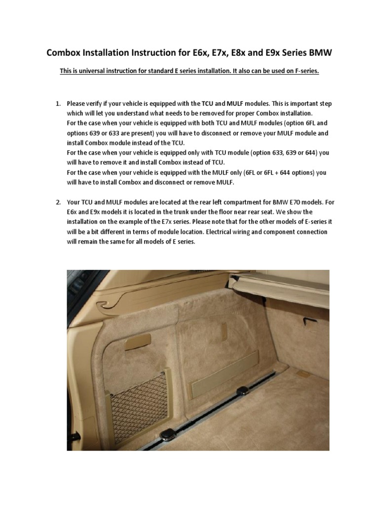 Combox Installation Instruction For Exx Series BMW PDF | PDF ...