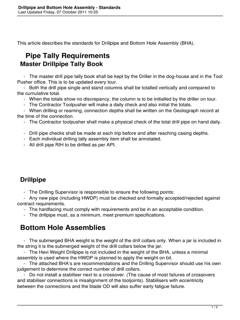 Drillpipe and Bottom Hole Assembly Standards | PDF | Geotechnical ...