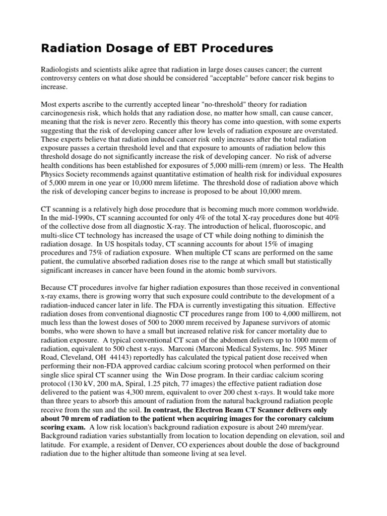 Radiation Dosage of EBT Procedures | PDF | Ct Scan | X Ray
