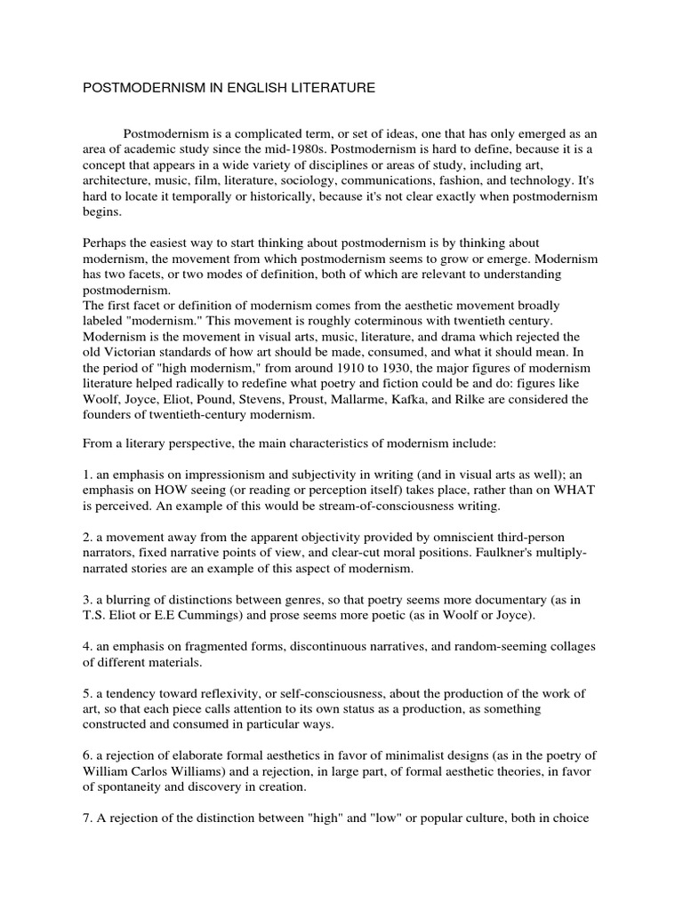 Postmodernism in English Literature | PDF | Postmodern Literature | Science