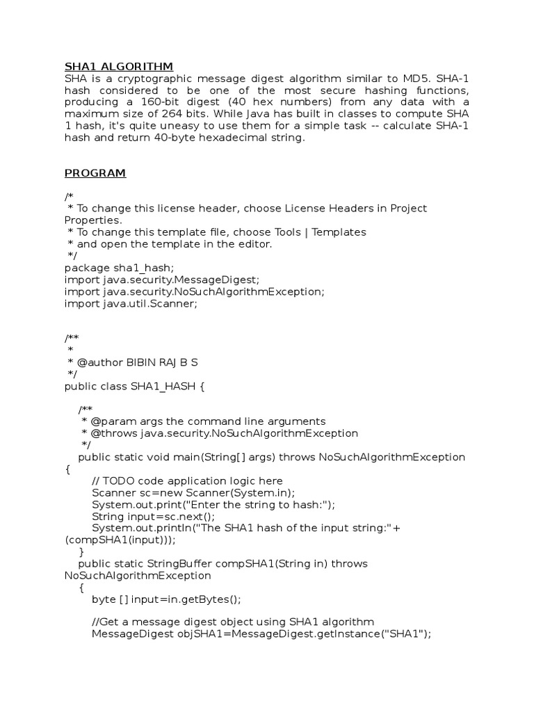SHA1 Using JAVA and Its Explanation | PDF | String (Computer Science ...