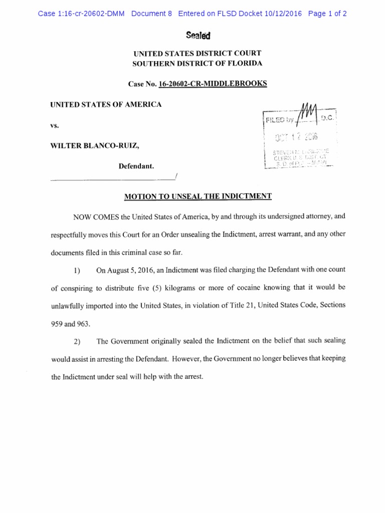Motion To Unseal Wilter Blanco Indictment | PDF | Government ...