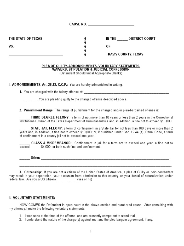 Pretrial Plea Form | Plea | Plea Bargain