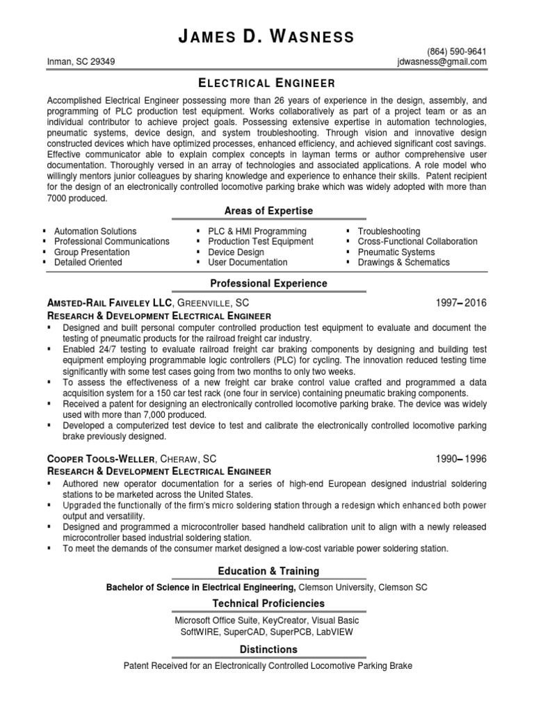Electrical Engineer PLC Programmer in Greenville Spartanburg SC Resume ...