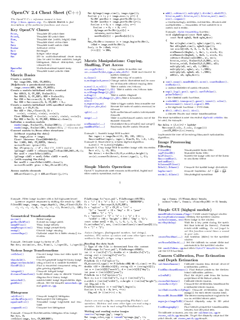OpenCV 2.4 Cheat Sheet (C | PDF