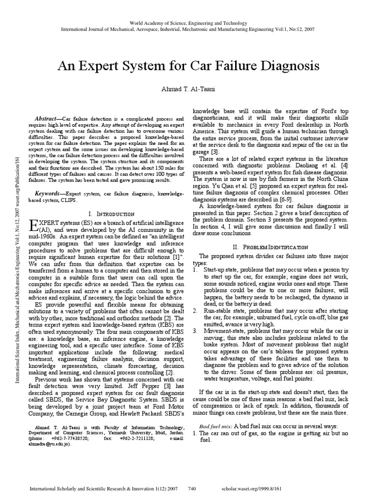 An Expert System For Car Failure Diagnosis | PDF | Artificial ...