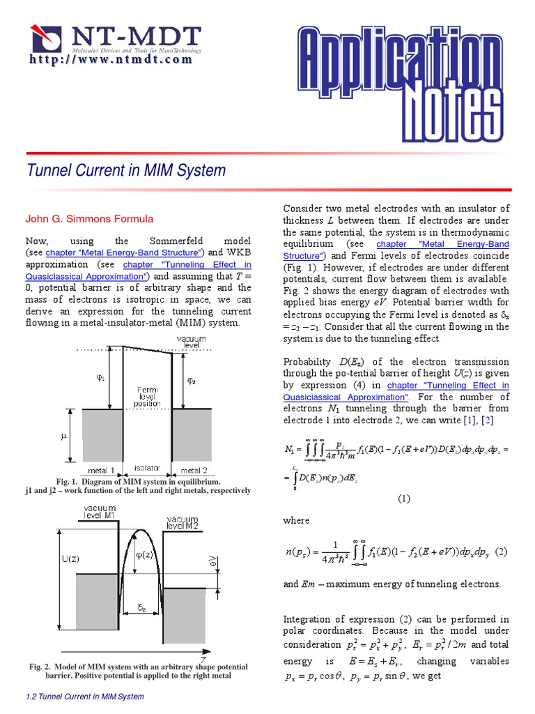 Tunnel Current in Mim System | PDF | Quantum Tunnelling | Theoretical ...