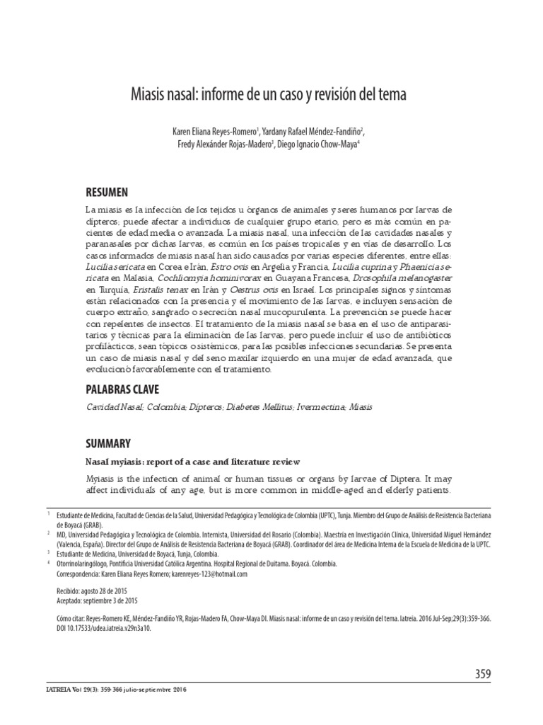2016 Miasis Nasal. Informe de Un Caso | PDF | Medicina CLINICA ...
