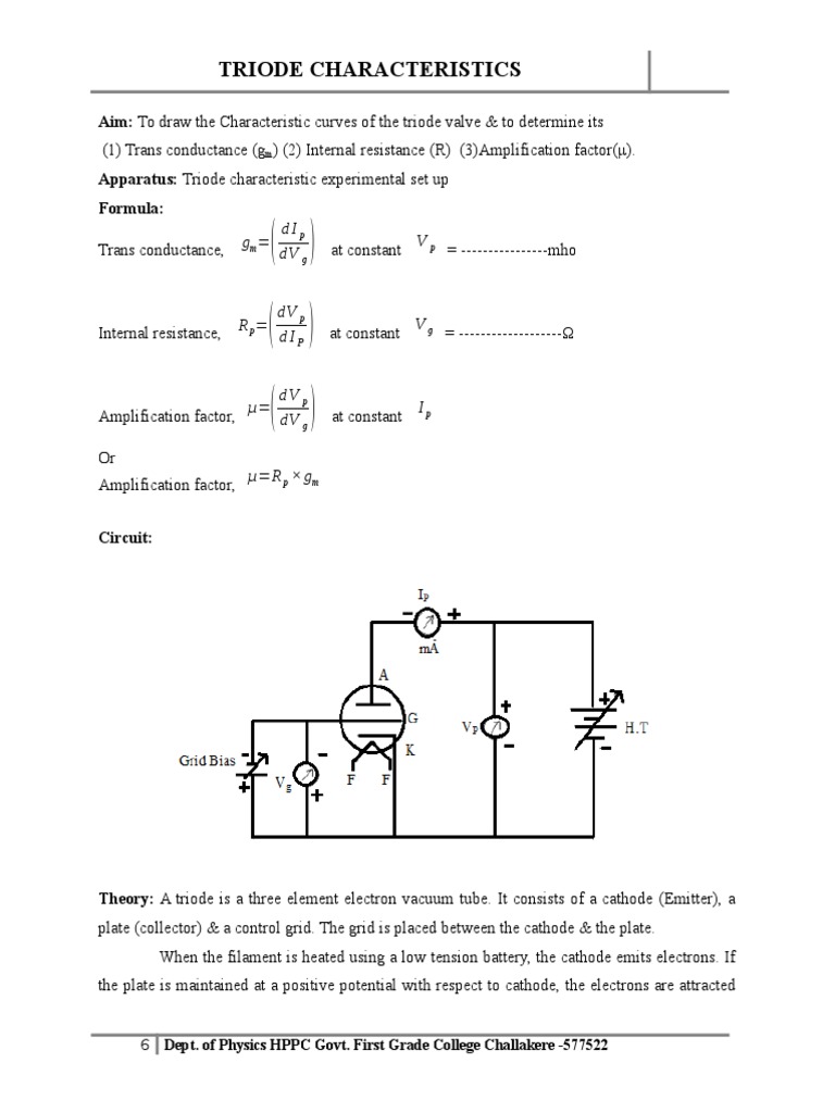 Triode Characteristics and Curves | PDF | Vacuum Tube | Electric Current