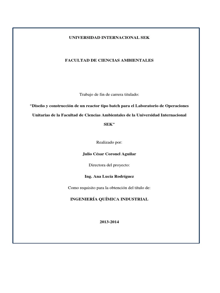 Diseño y Construcción de Un Reactor Tipo Batch, Universidad ...
