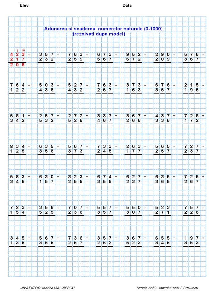 Adunare Si Scadere 0-1000 Ver3 | PDF