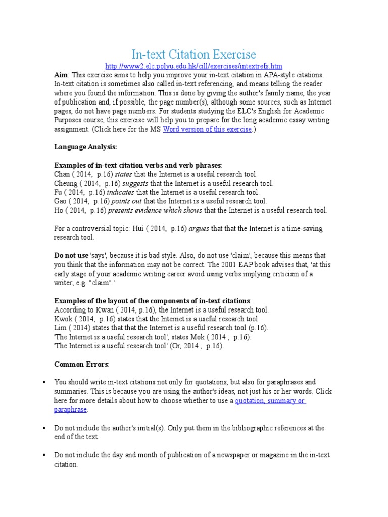 In Text Citations | PDF | Citation | Writing