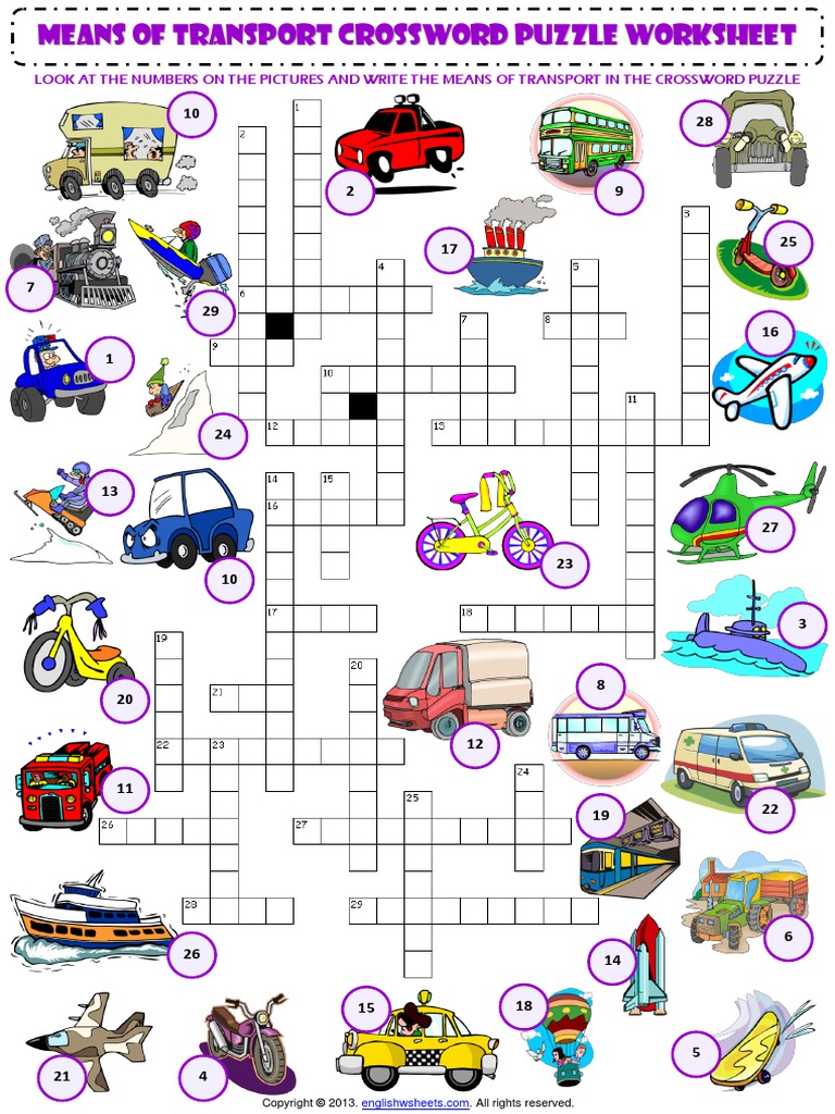 Means of Transport Criss Cross Crossword Puzzle Vocabulary Worksheet ...