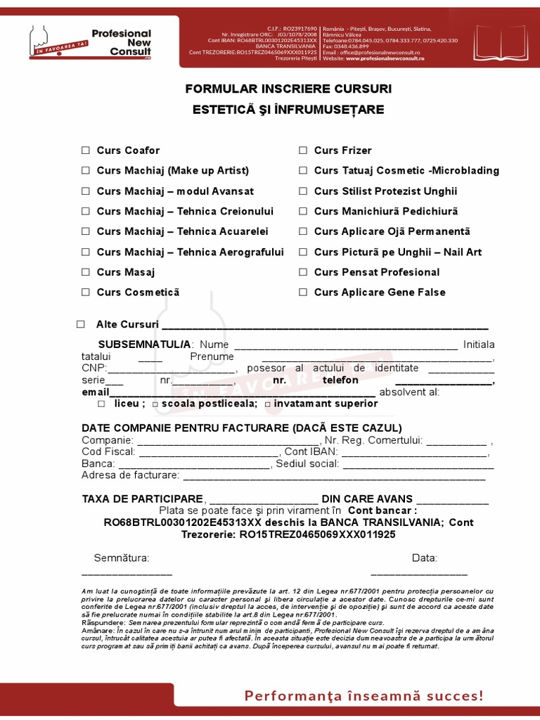 Formular Inscriere Cursuri Cod 04 | PDF