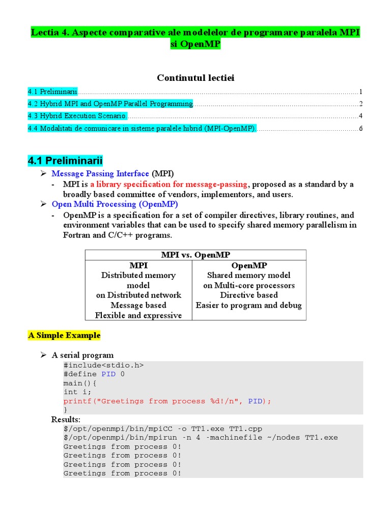 Lectia 4. Aspecte Comparative Ale Modelelor de Programare Paralela Mpi ...