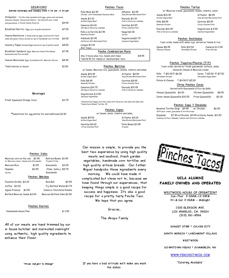 Pinche Menu Westwood October 202016 | PDF