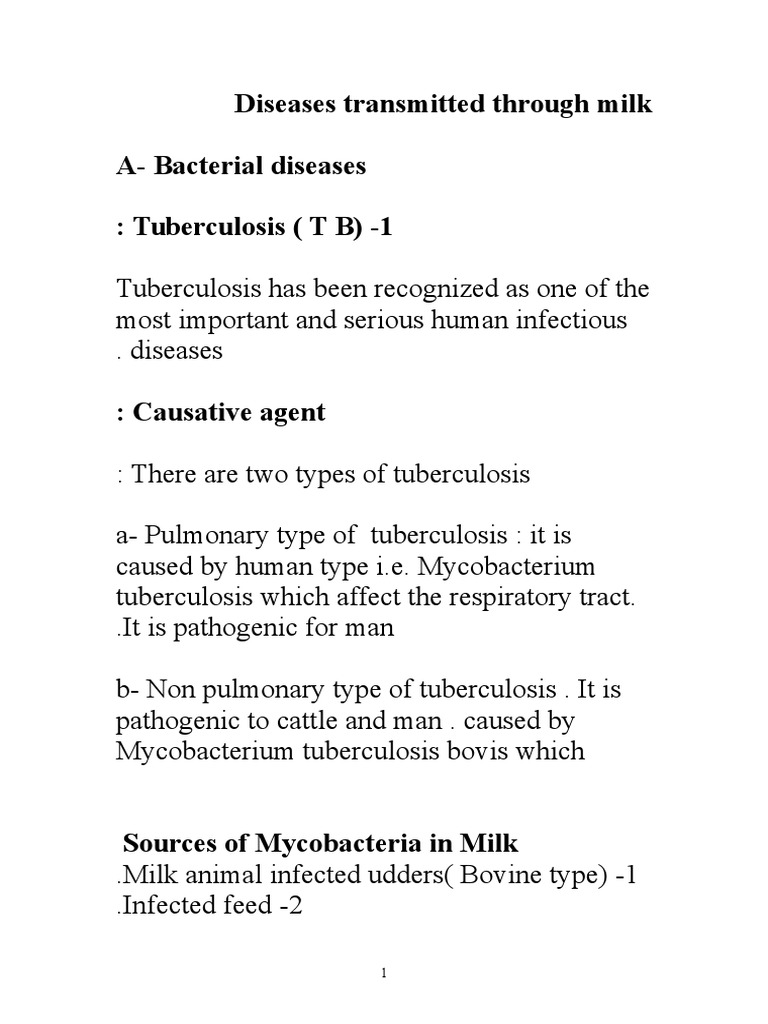 Diseases Transmitted Through Milk | PDF | Tuberculosis | Infection