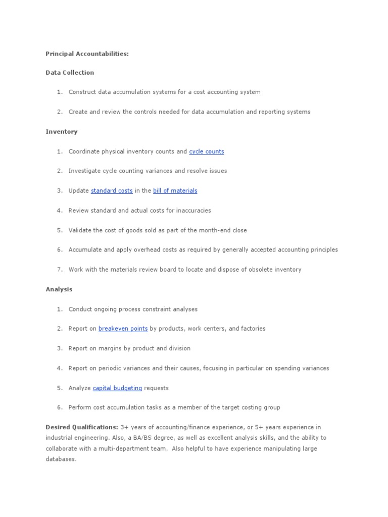 Principal Accountabilities: Data Collection: Cycle Counts | PDF | Audit ...